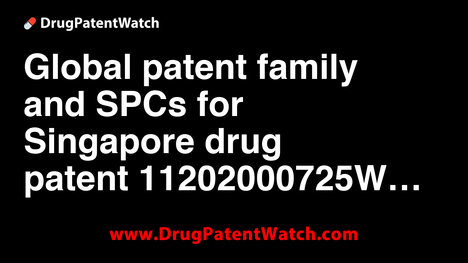 Global patent family and SPCs for Singapore drug patent 11202000725W